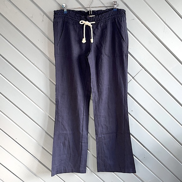 Roxy | Pants & Jumpsuits | Roxy Linen Blend Navy Blue Straight Leg ...